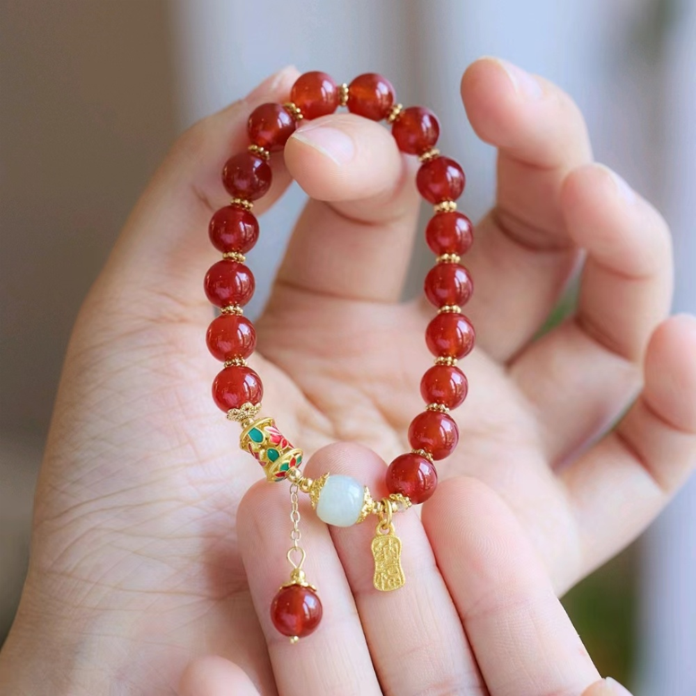 Natural Red Agate Jade Bracelet-Brings good Luck and Happiness ...